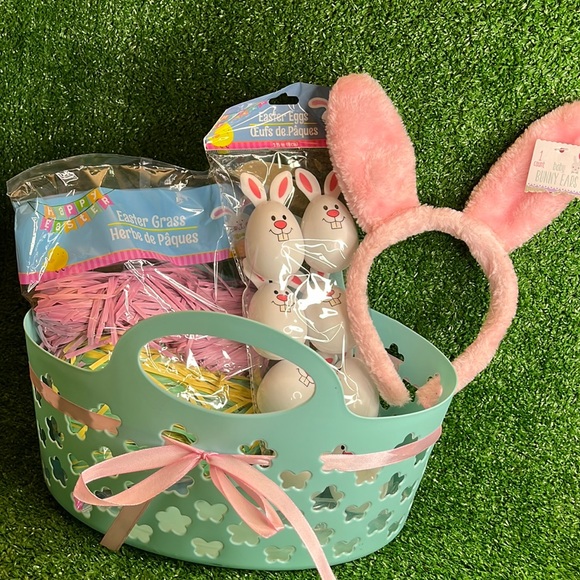 Holiday | Butterfly And Flower Mint Green Easter Basket With Eggs Bunny ...